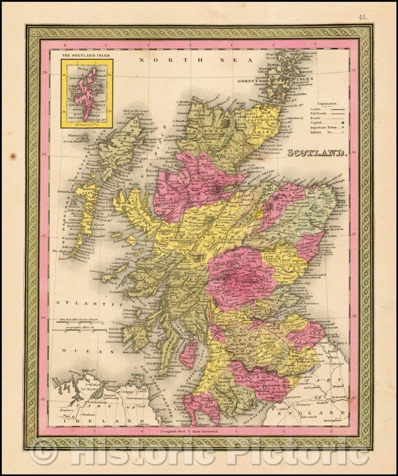 Historic Map - Scotland, 1847, Samuel Augustus Mitchell - Vintage Wall ...