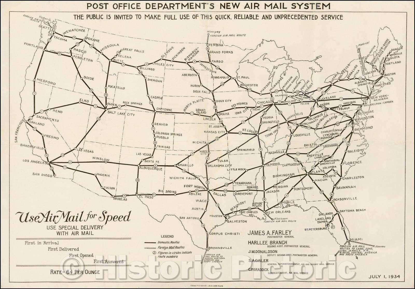 Historic Map - Post Office Department's New Air Mail System: The Publi ...