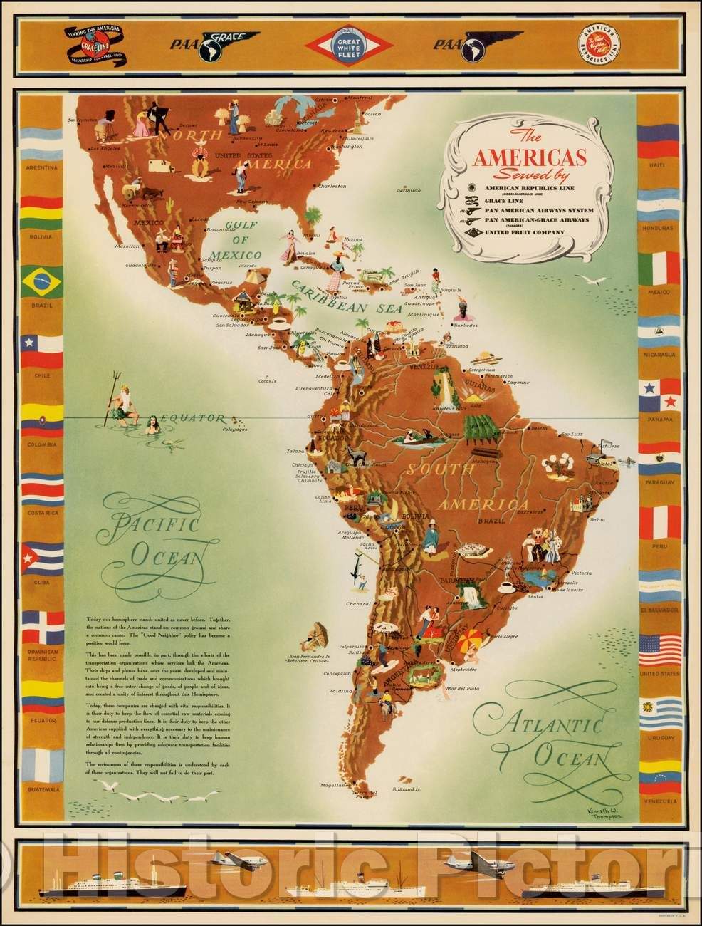 Historic Map - The Americas Served, 1948, Kenneth W. Thompson - Vintag ...