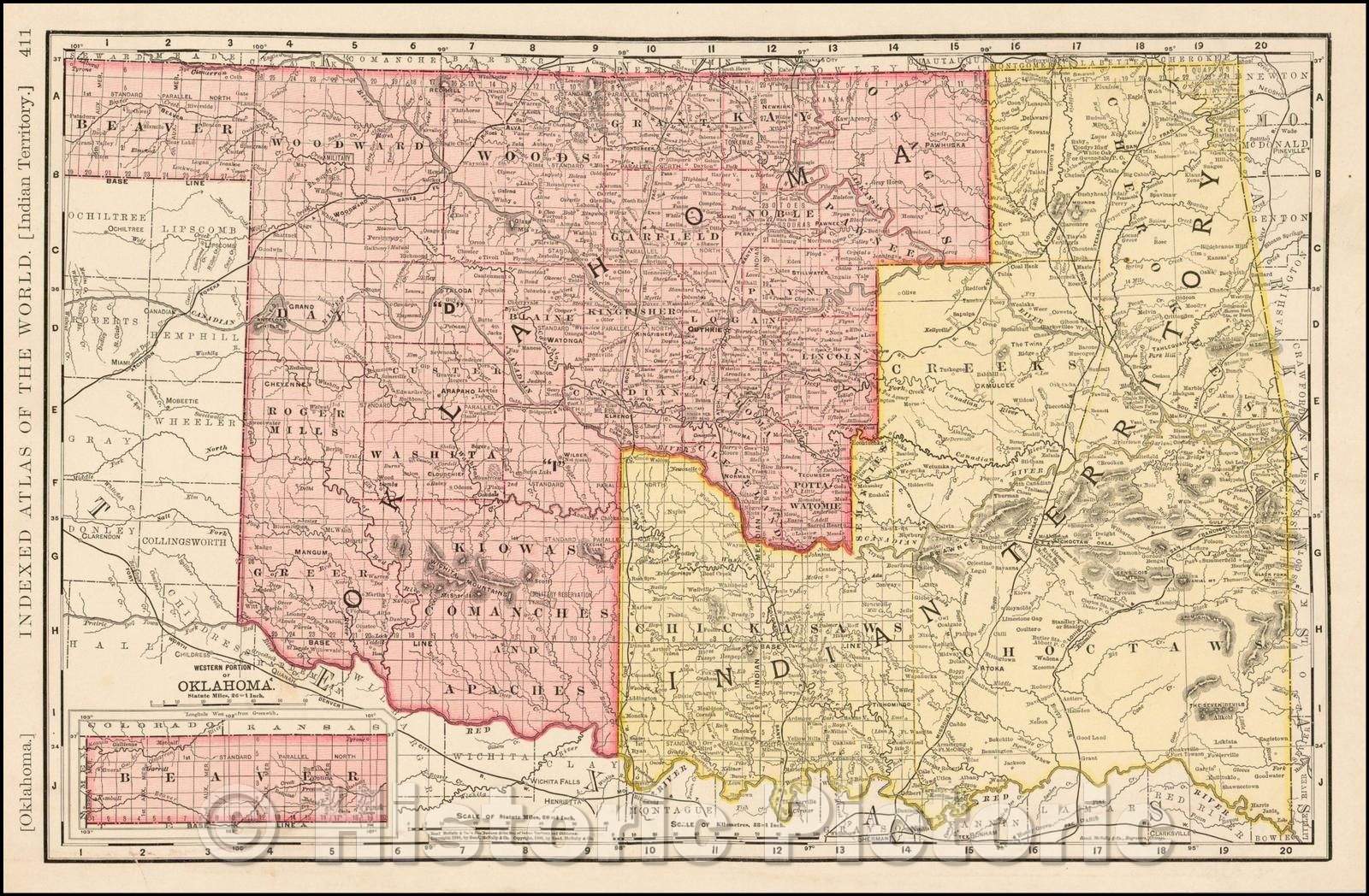 Historic Map - Indian Territory & Oklahoma, 1895, Rand McNally & Compa ...