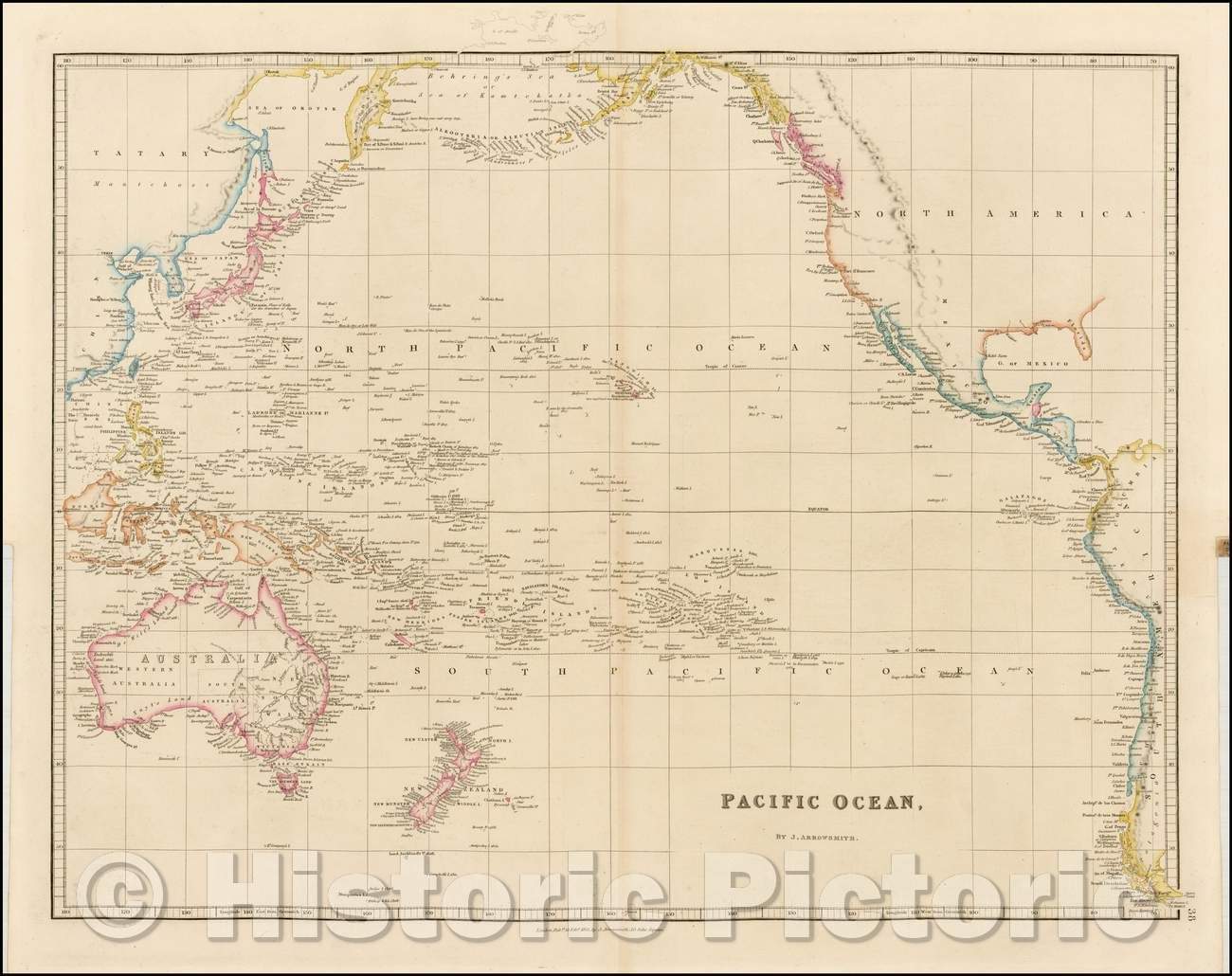 Historic Map - Pacific Ocean, 1851, John Arrowsmith - Vintage Wall Art ...