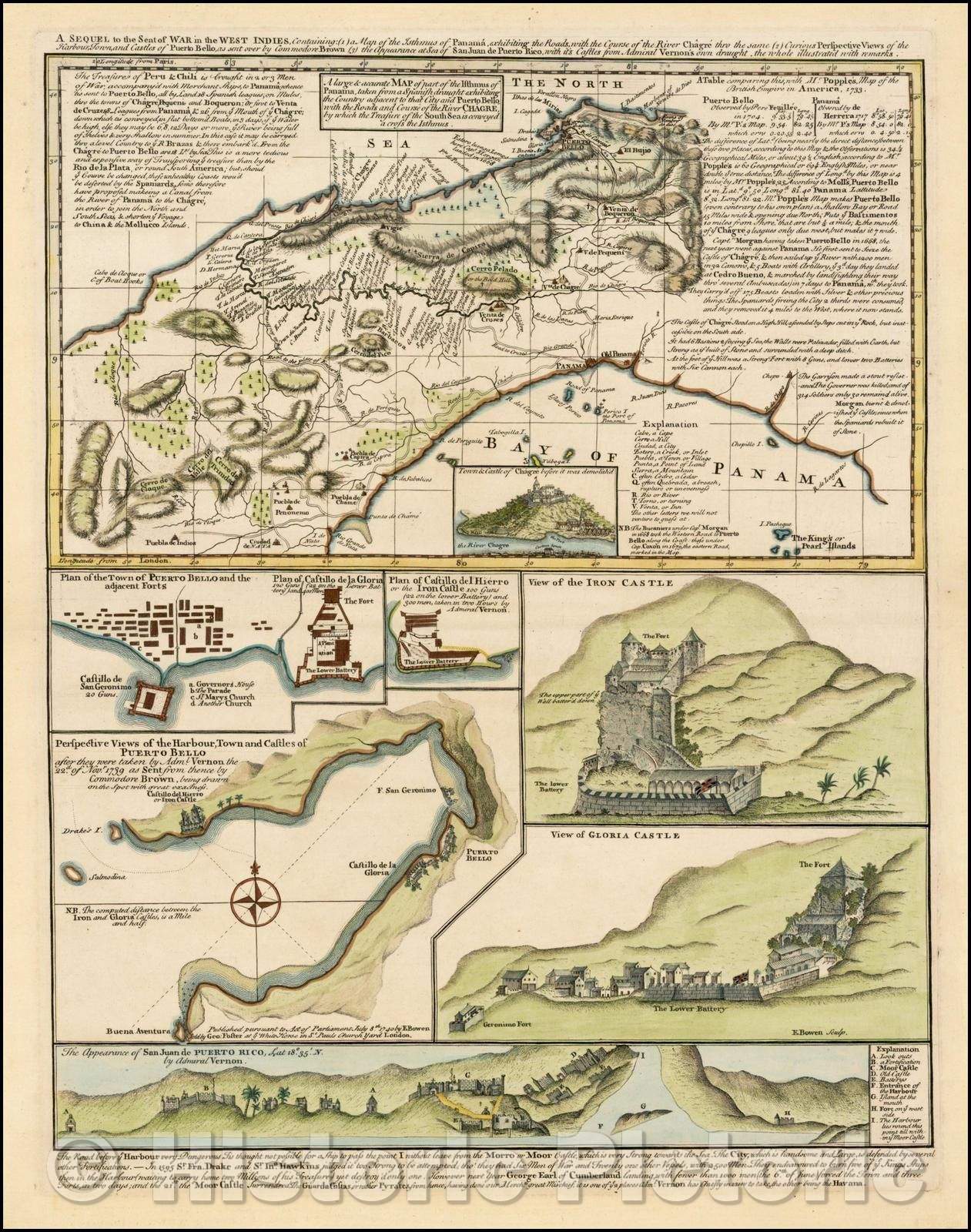 Historic Map - Panama - Battle of Portobello and the War of Jenkins' E ...