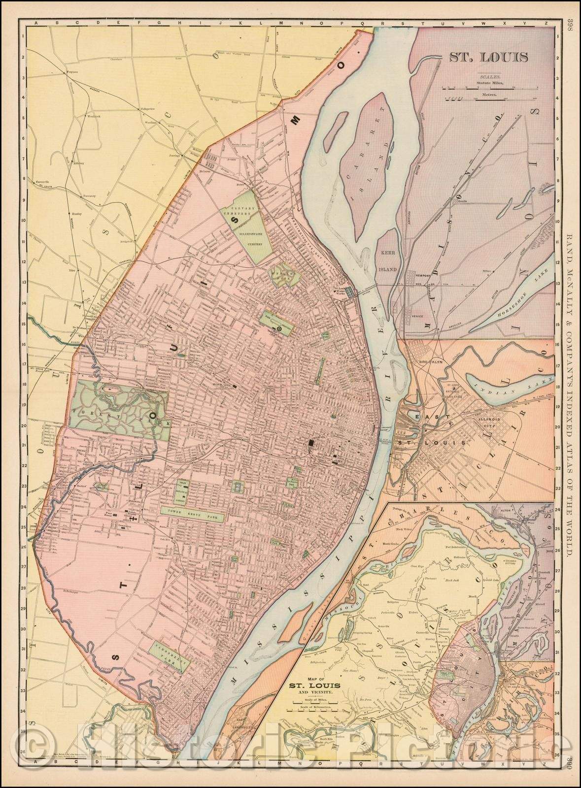 Historic Map - Map of St. Louis and Vicinity, 1898, Rand McNally & Com ...