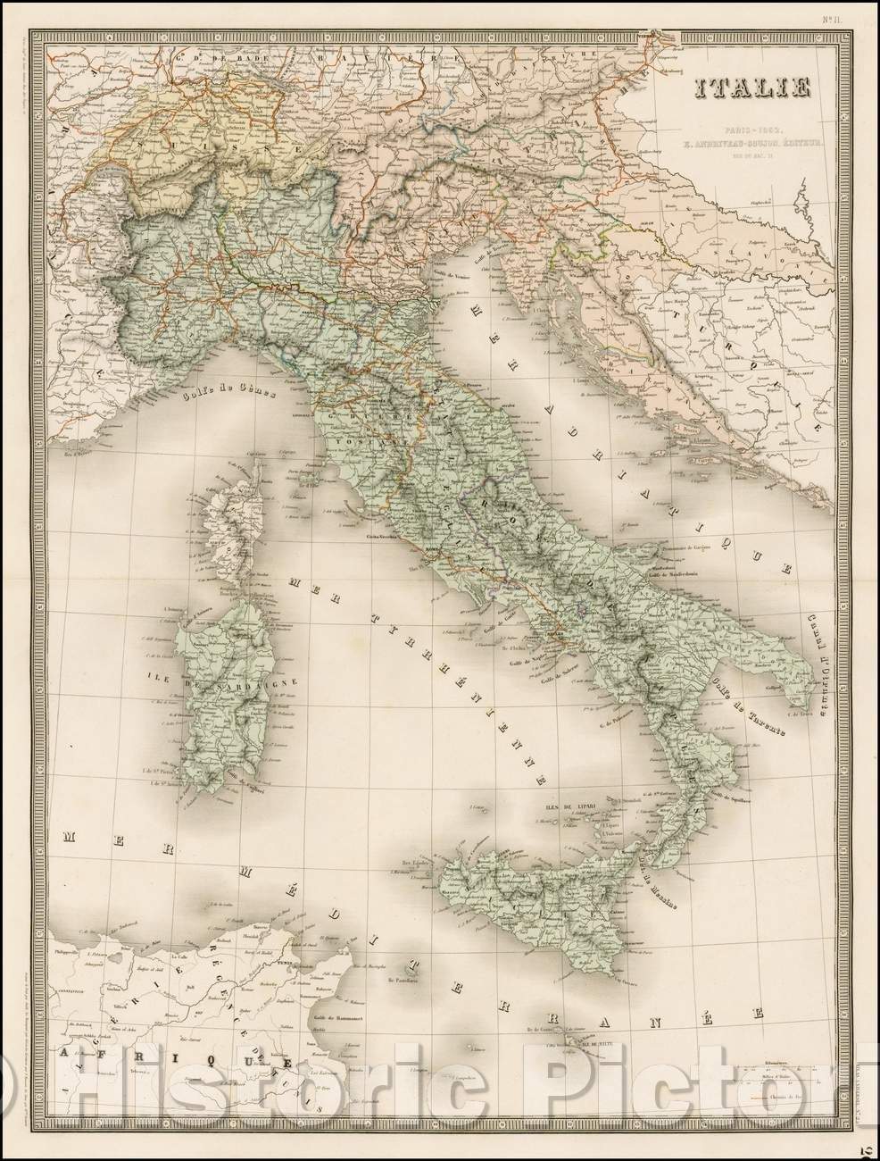 Historic Map - Italie/Map of Italy, colored by provinces, list of prov ...
