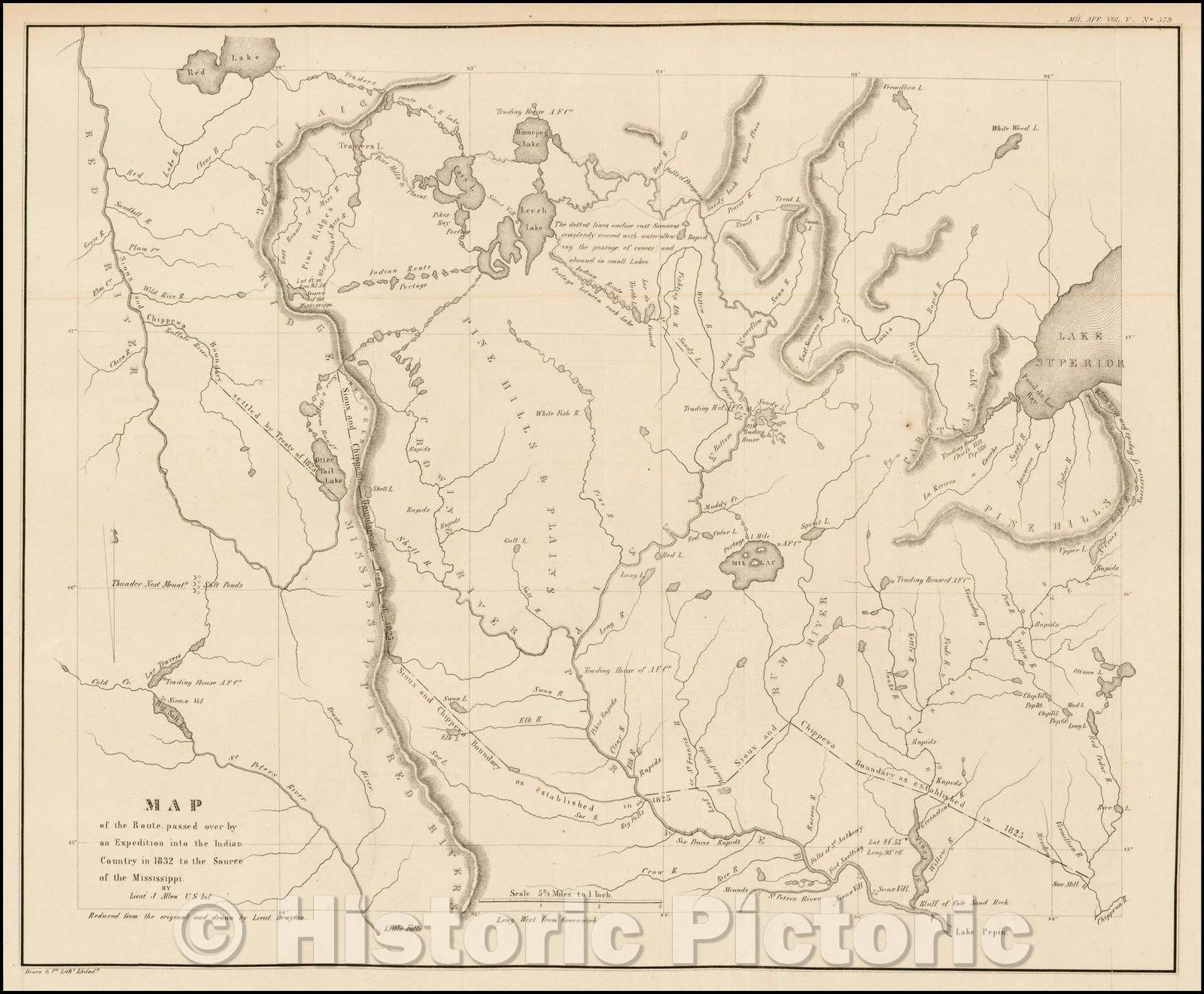 Historic Map - Map of the Route passed over, 1834, Henry Schoolcraft v ...