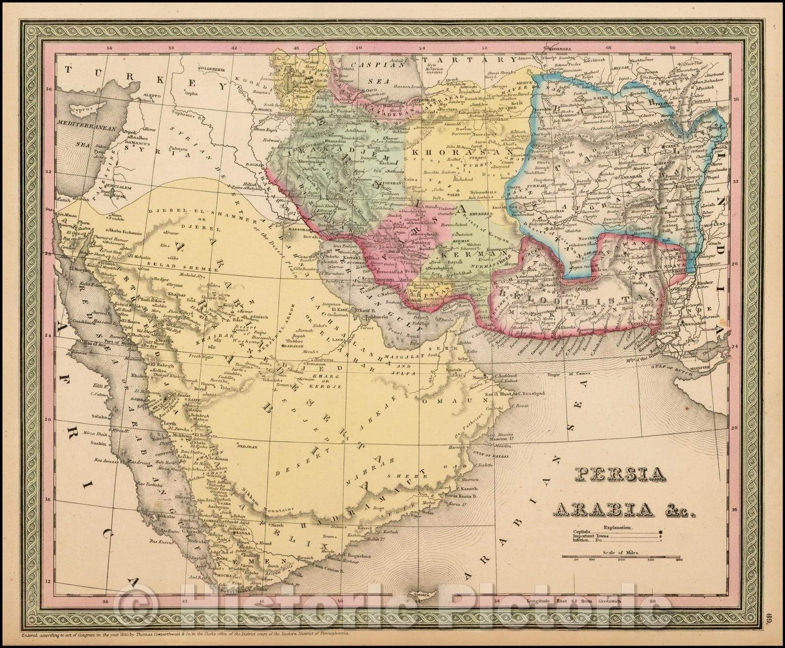 Historic Map - Persia Arabia, 1850, Thomas, Cowperthwait & Co. v3 ...