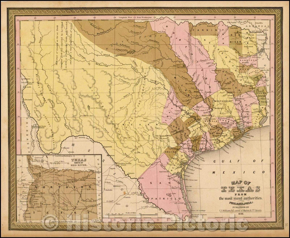 Historic Map - Map of Texas From the most recent authorities, 1848, Sa ...