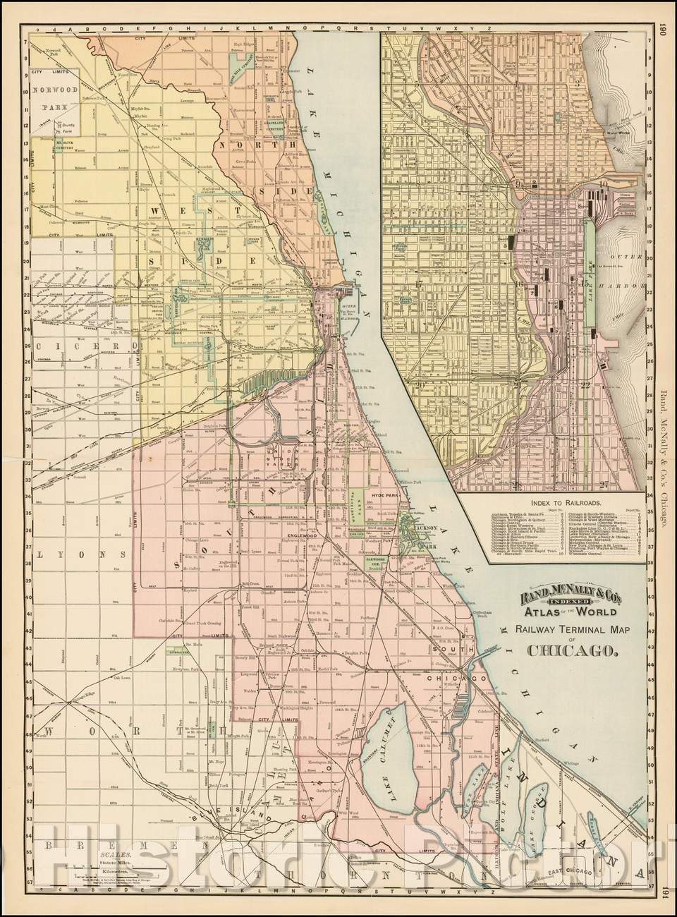 Historic Map - Railway Terminal Map of Chicago, 1897, Rand McNally & C ...