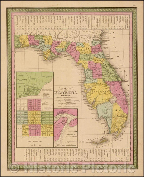 Historic Map - Map of Florida, 1854, Thomas, Cowperthwait & Co. - Vint ...