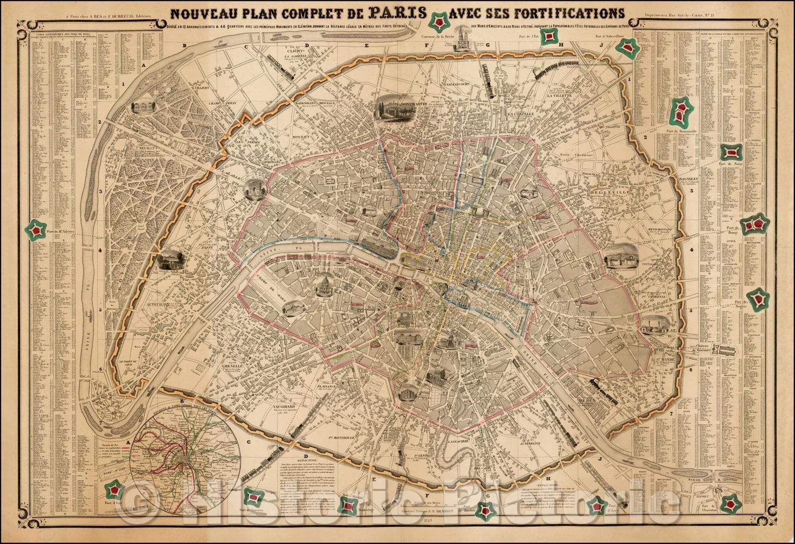 Plan of Paris with Fortifications 1850 Historical Map Print – Historic ...
