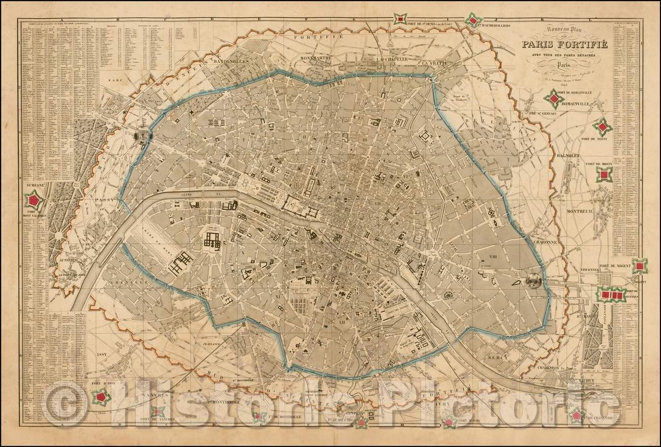 Historic Map - Nouveau Plan de Paris Fortifie Avec Tous Ses POrtes Det ...