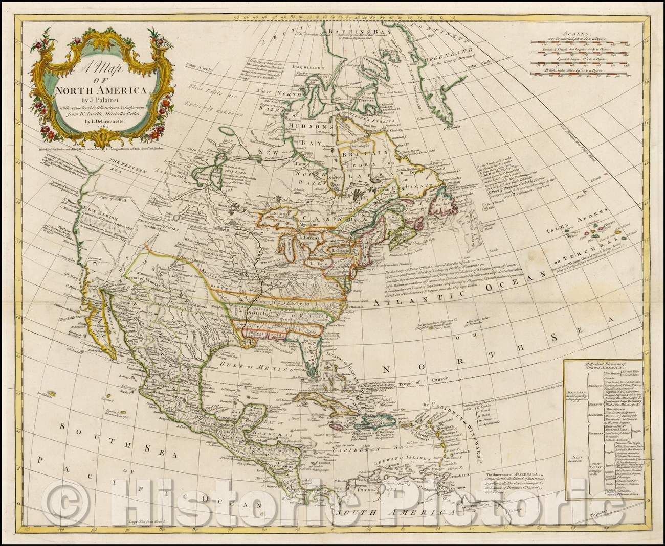 Historic Map - Map of North America, 1765, John Bowles - Vintage Wall ...