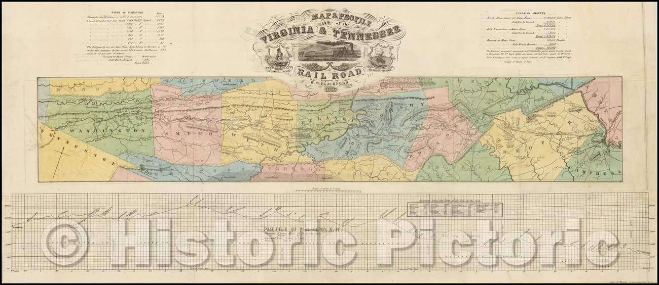 Historic Map - Map & Profile of the Virginia & Tennessee Railroad. Pre ...