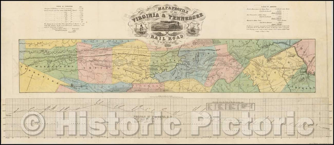 Historic Map - Map & Profile of the Virginia & Tennessee Railroad. Pre ...