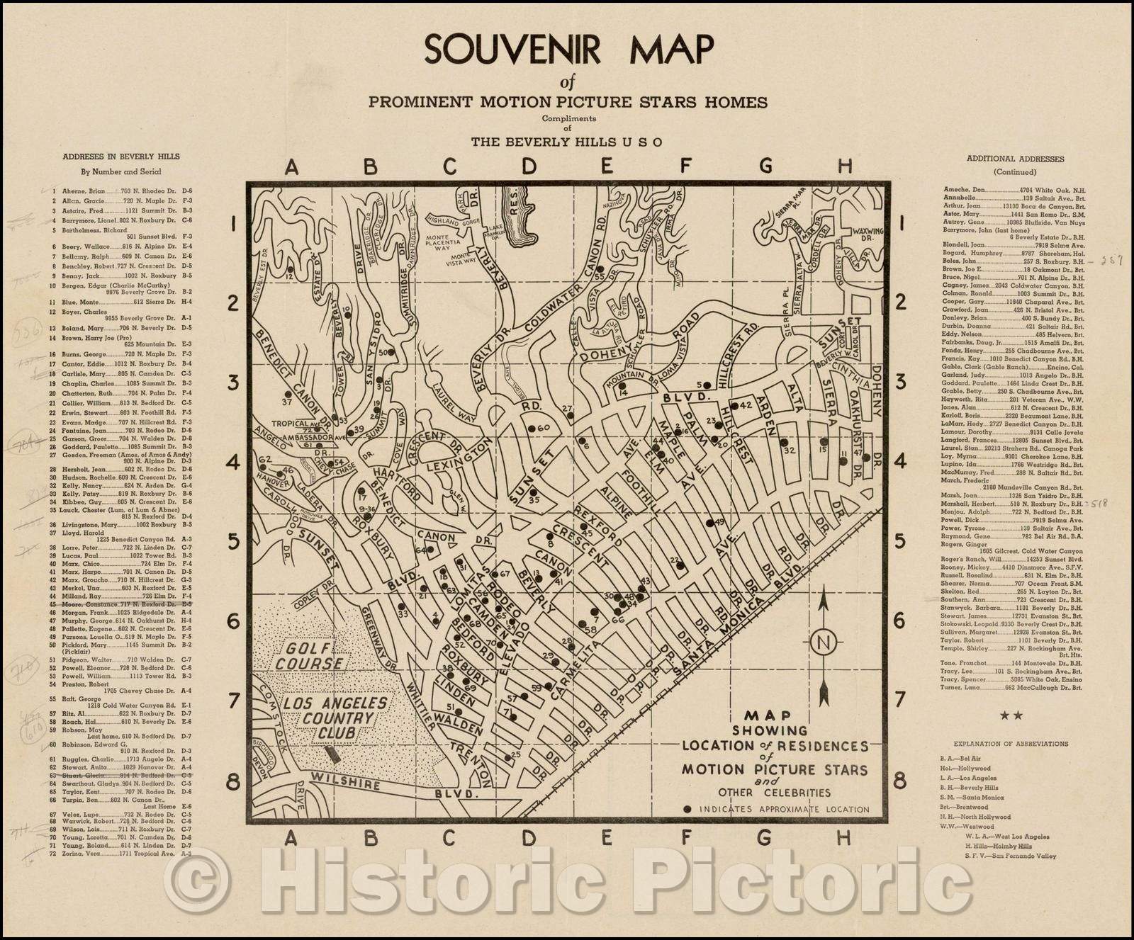 Historic Map - Souvenir Map of Prominent Motion Picture Stars Homes Co ...