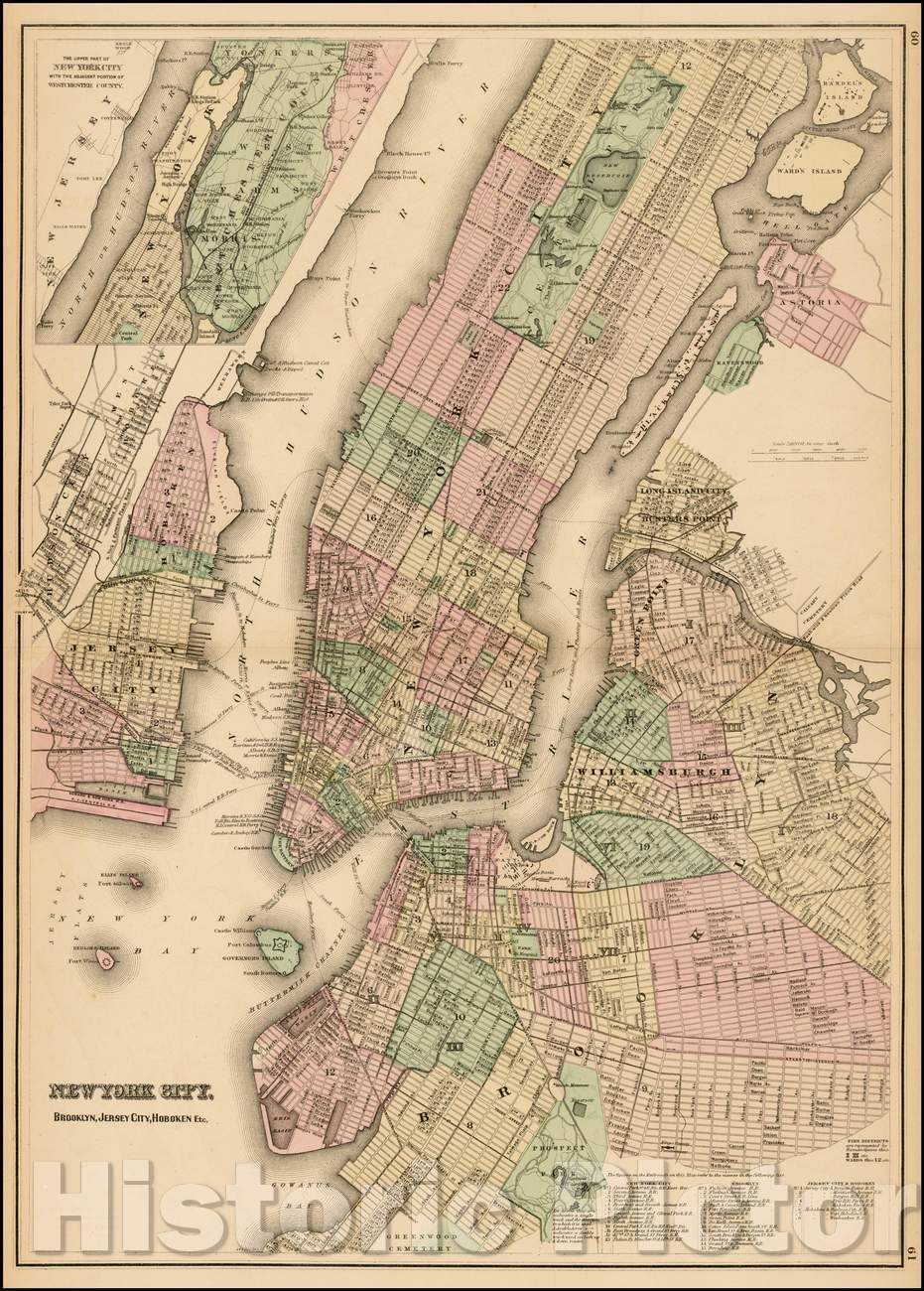 Historic Map - New York City, Brooklyn, Jersey City, Hoboken, Etc, 187 ...