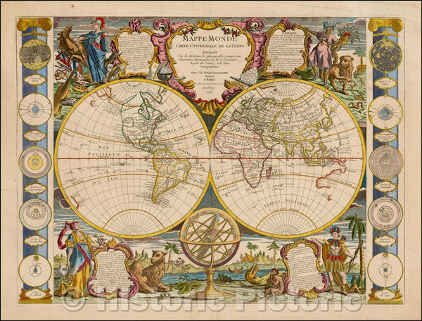 Historic Map - Mappe Monde Carte Universelle de la Terre Dressee Sur l - Historic Pictoric