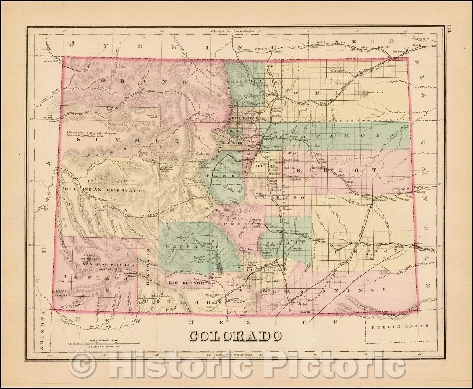 Historic Map - Colorado, 1873, O.W. Gray - Vintage Wall Art – Historic ...