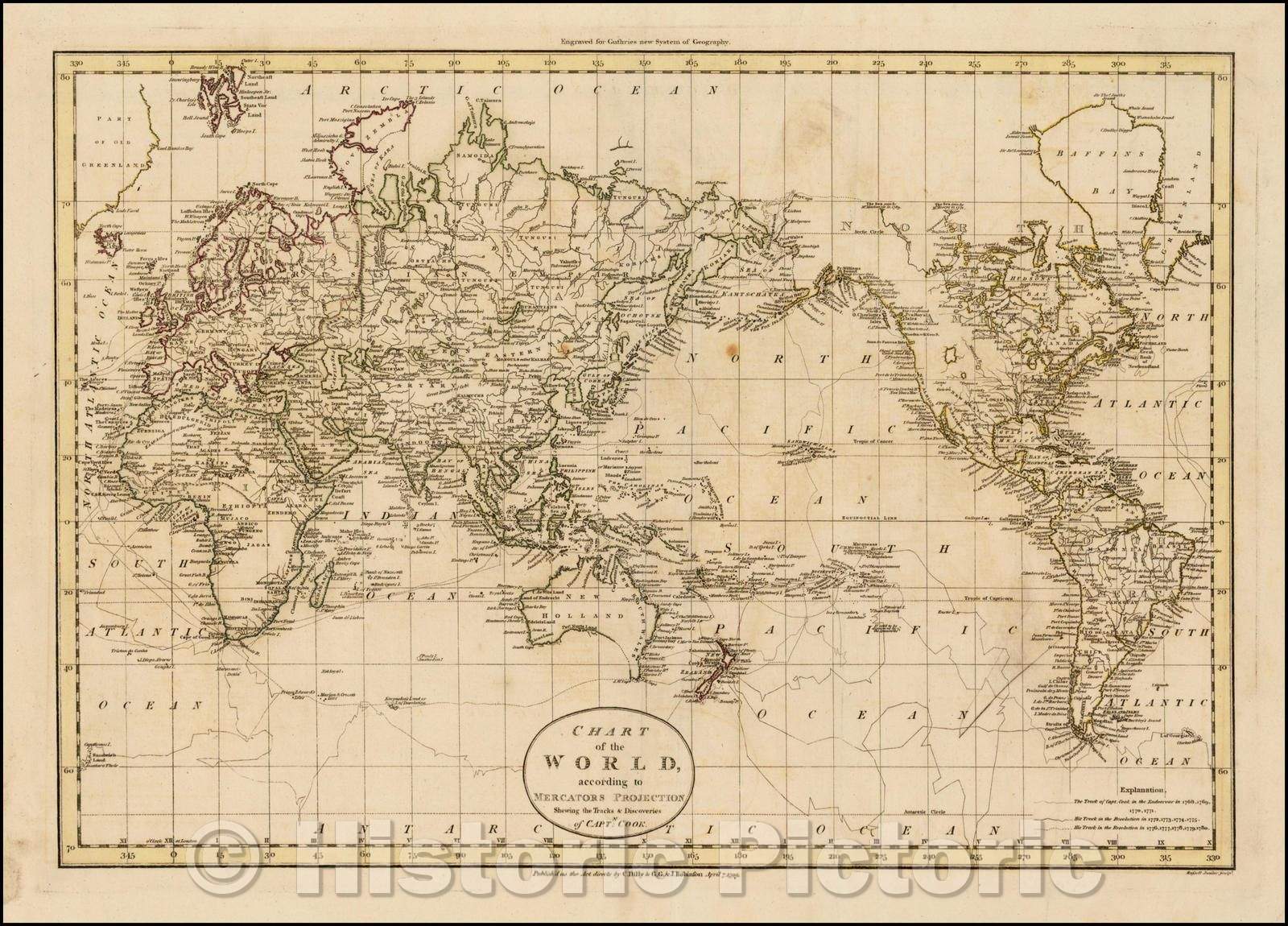 Historic Map - A Chart of the World according to Mercator's Projection ...