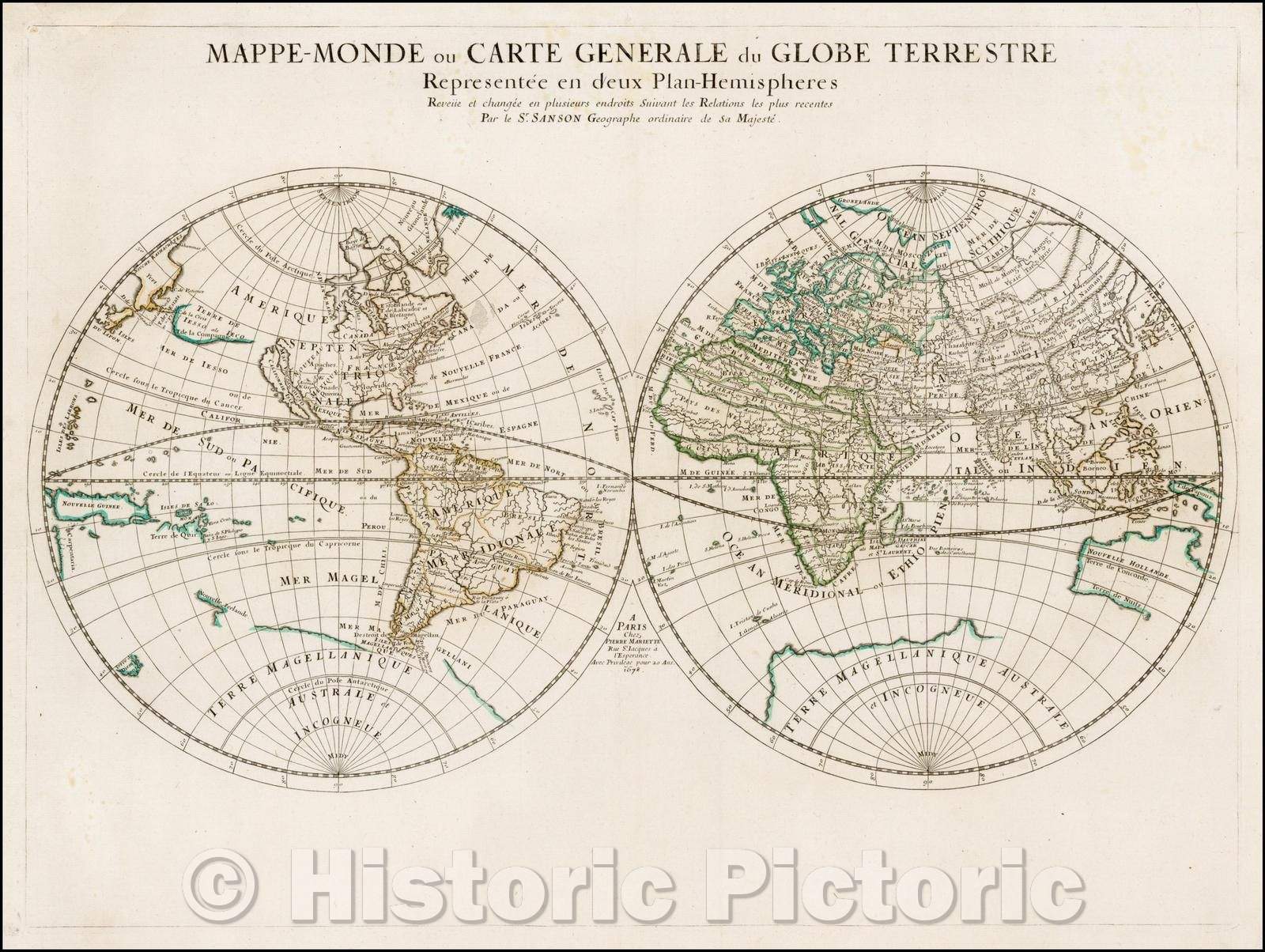 Historic Map - Mappe-Monde, ou Carte Generale Du Globe Terrestre Repre - Historic Pictoric
