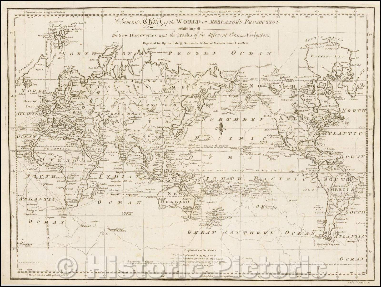 Historic Map - A General Chart of the World on Mercator's Projection ...