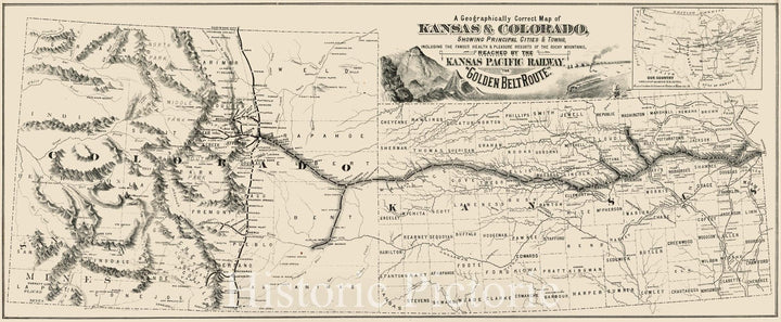 Historic Map - A Geographically Correct Map of Kansas & Colorado, 1878 ...