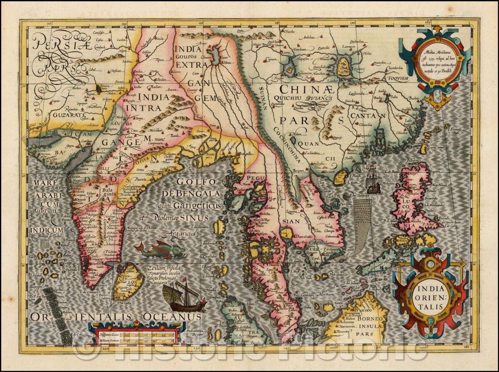 Historic Map - India Orientalis, 1619, Jodocus Hondius - Vintage Wall ...