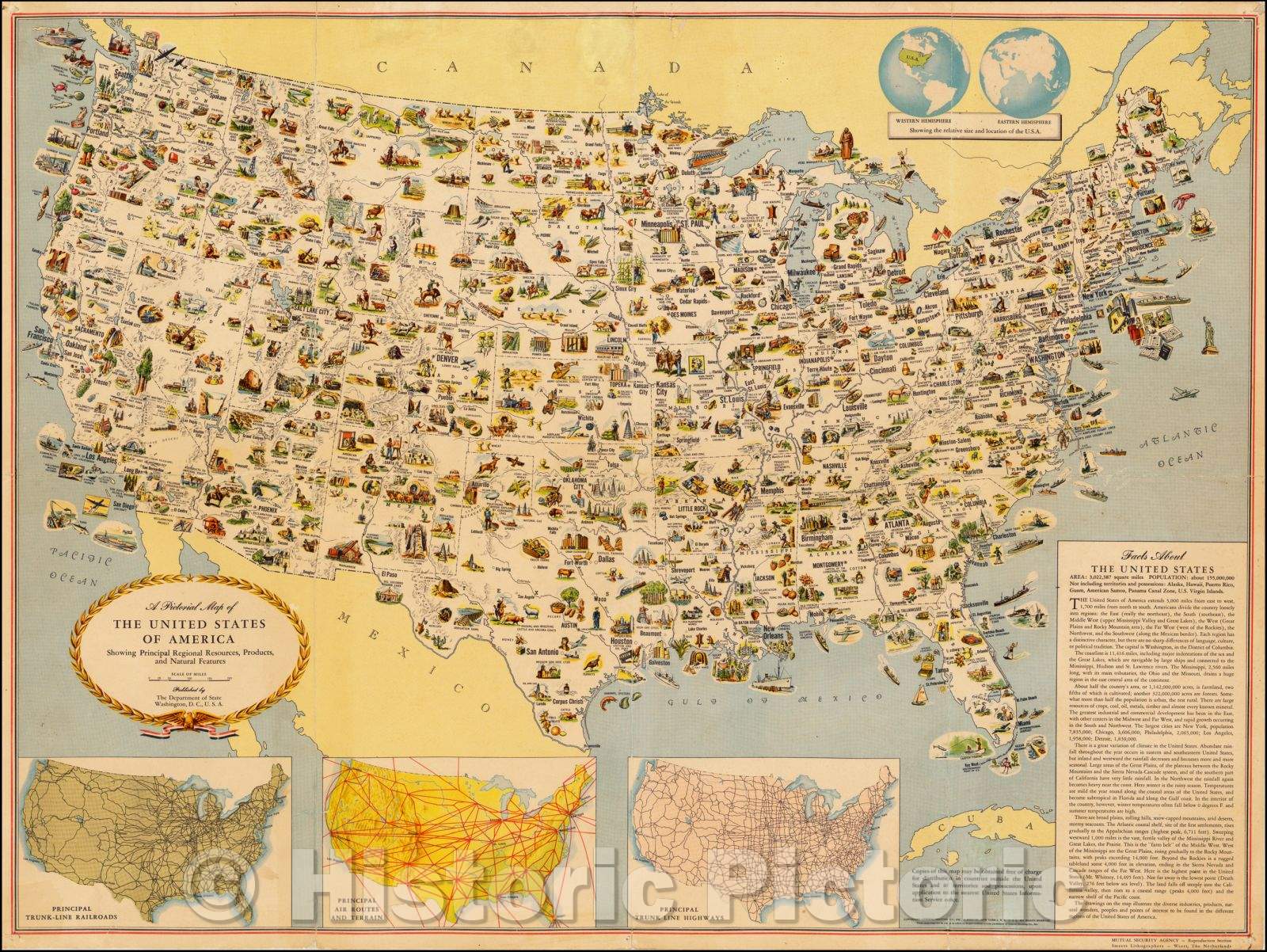 Historic Map - A Pictorial Map of the United States of America: Showin ...
