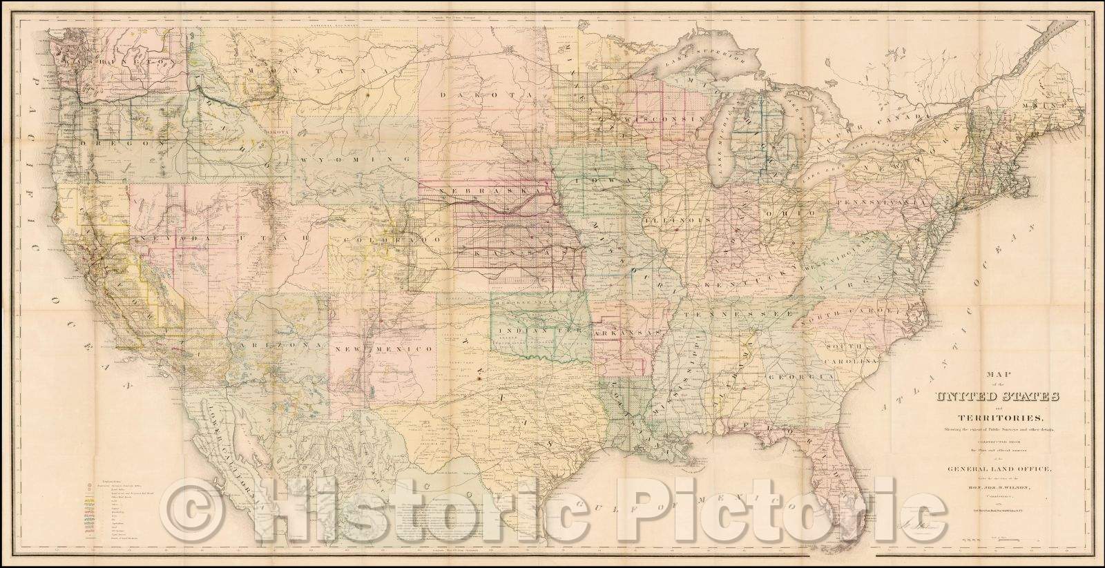 Historic Map - Map of the United States and Territories, Showing the e ...