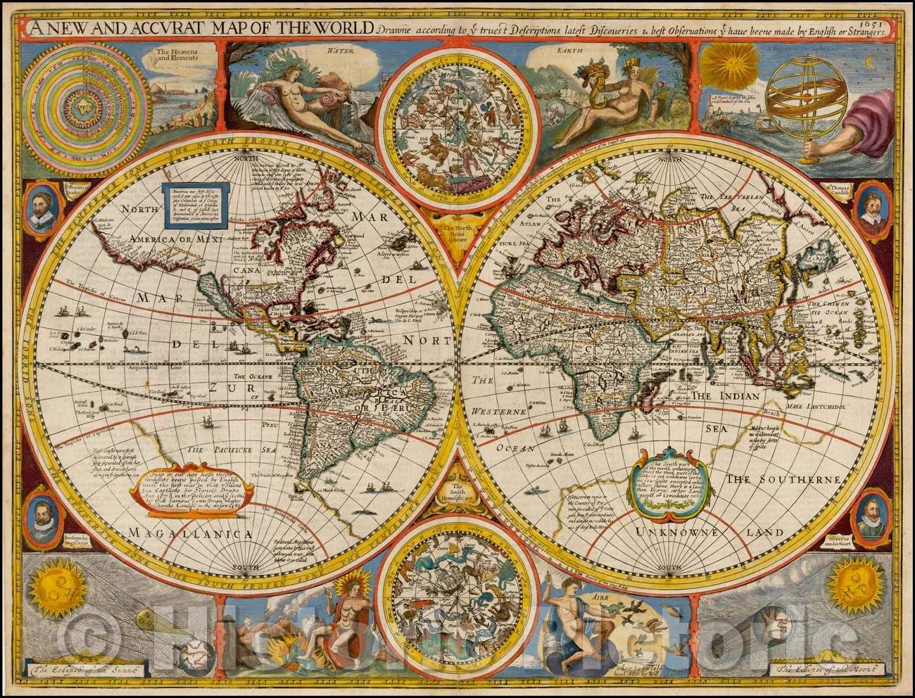 Historic Map - A New and Accurat Map of the World Drawne, 1651, John S ...