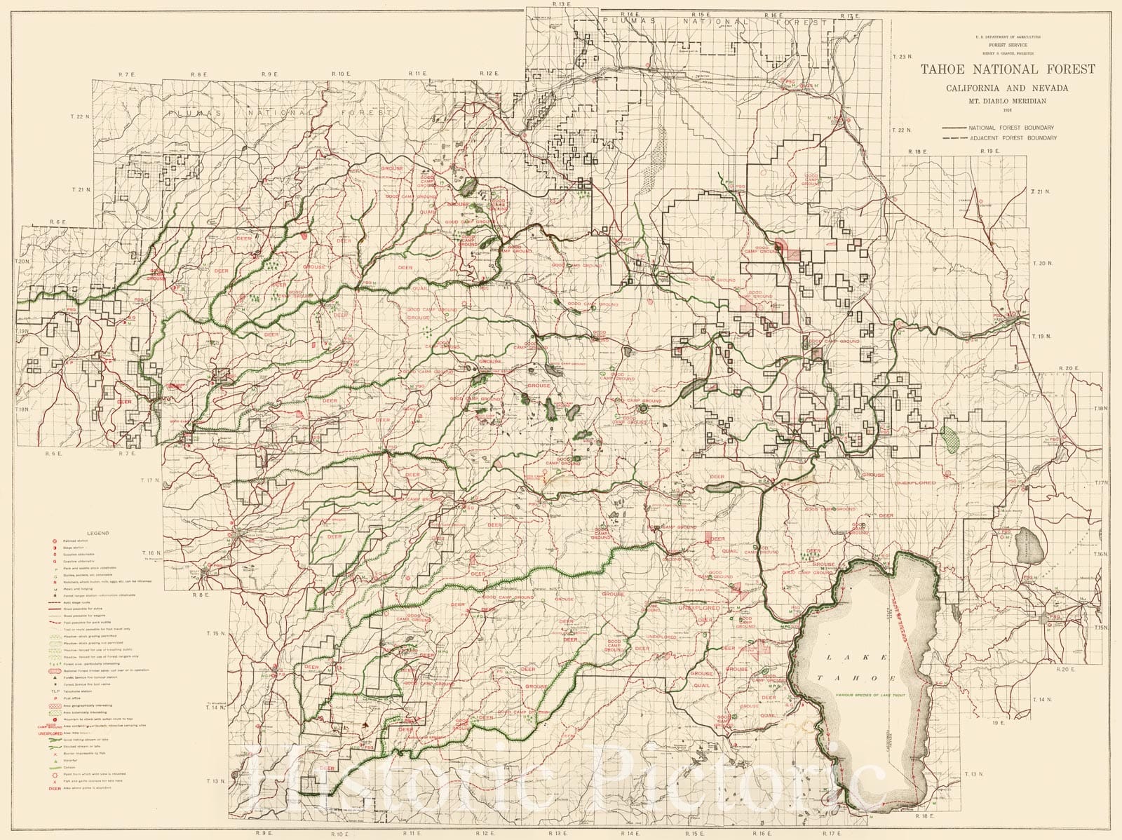 Historic Map - Tahoe National Forest, 1916, U.S. Department of Agricul ...