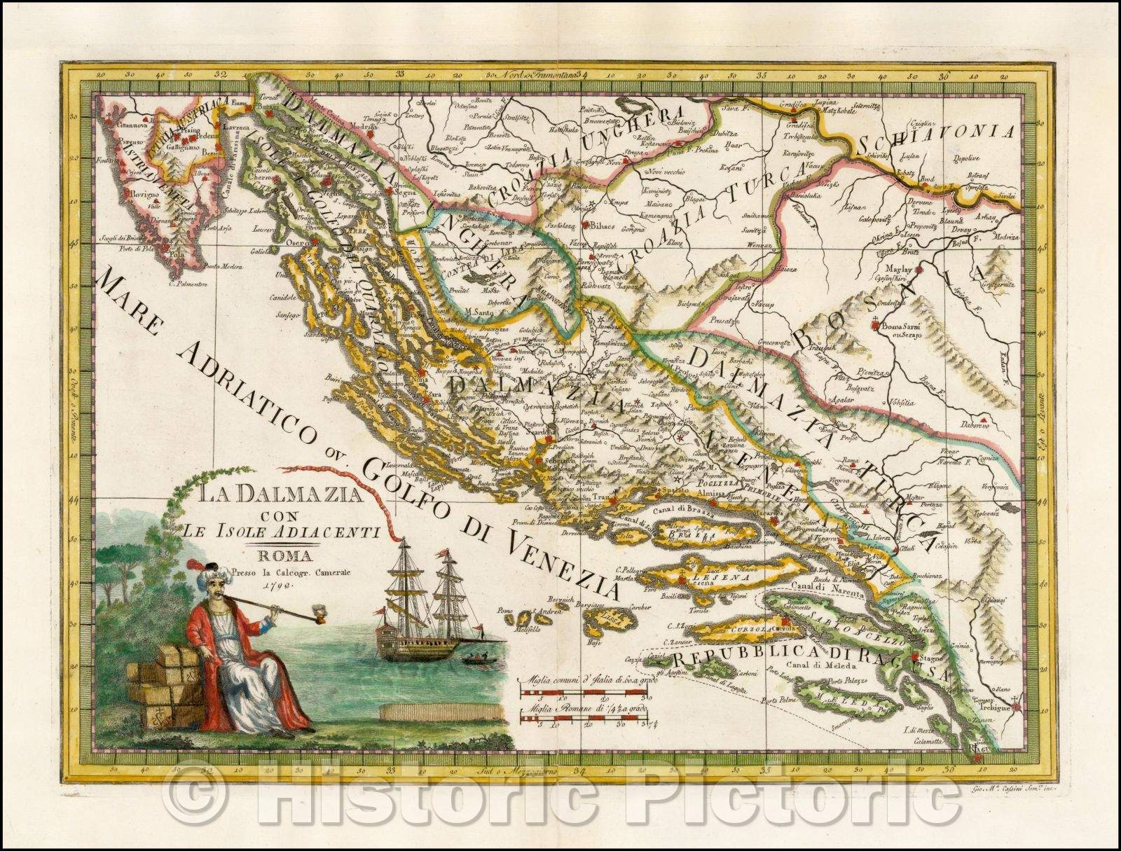 Historic Map - La Dalmazia con Le Isole Adiacenti/Map of the Dalmatian ...
