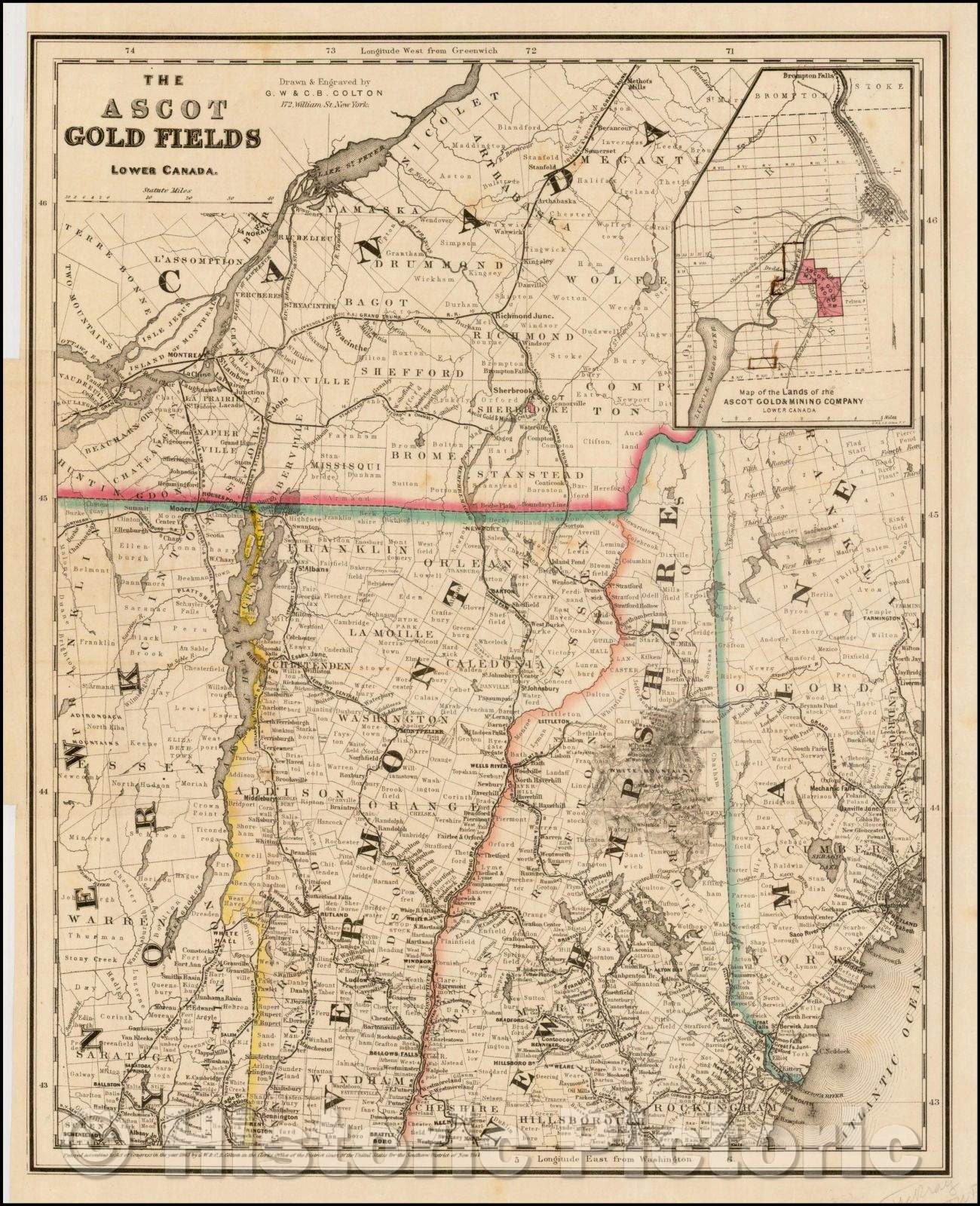 Historic Map - The Ascot Gold Fields Lower Canada, 1865, G.W. & C.B. C ...