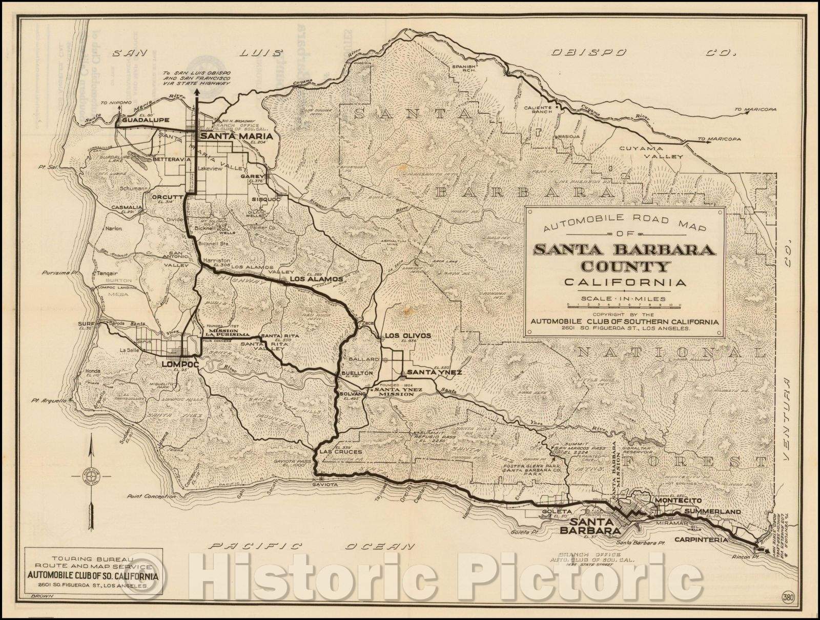 Historic Map - Automobile Road Map of Santa Barbara County California ...