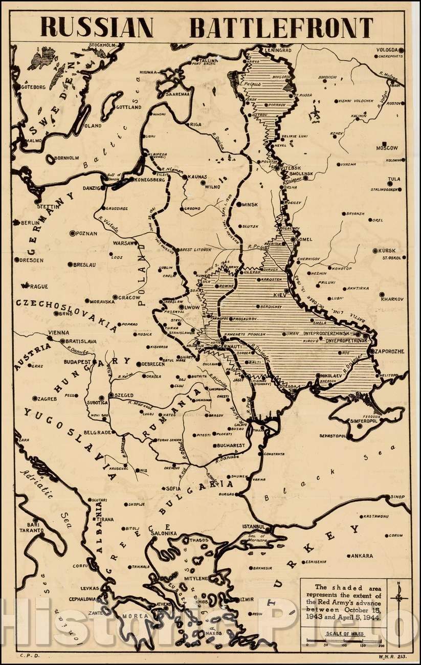 Historic Map - Russian Front, 1944, Anonymous - Vintage Wall Art ...