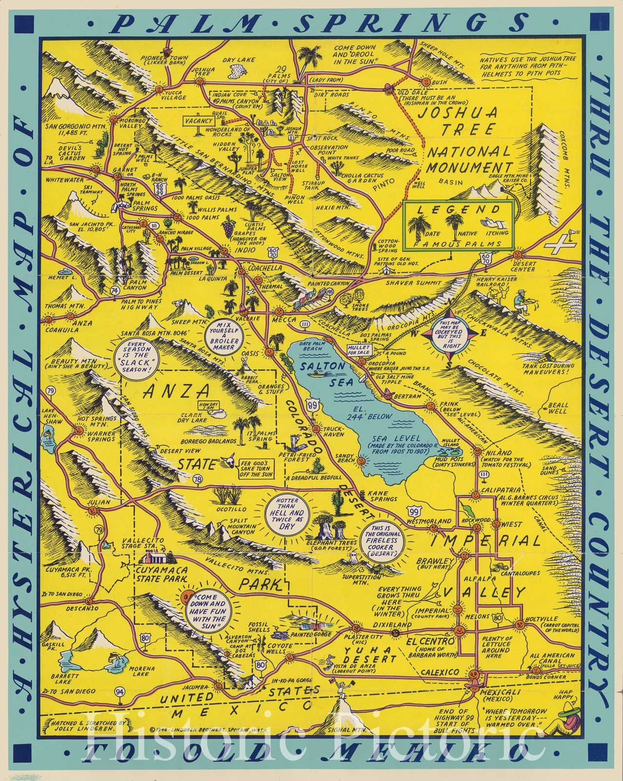 Historic Map - A Hysterical Map Of Palm Springs Thru The Desert Countr ...