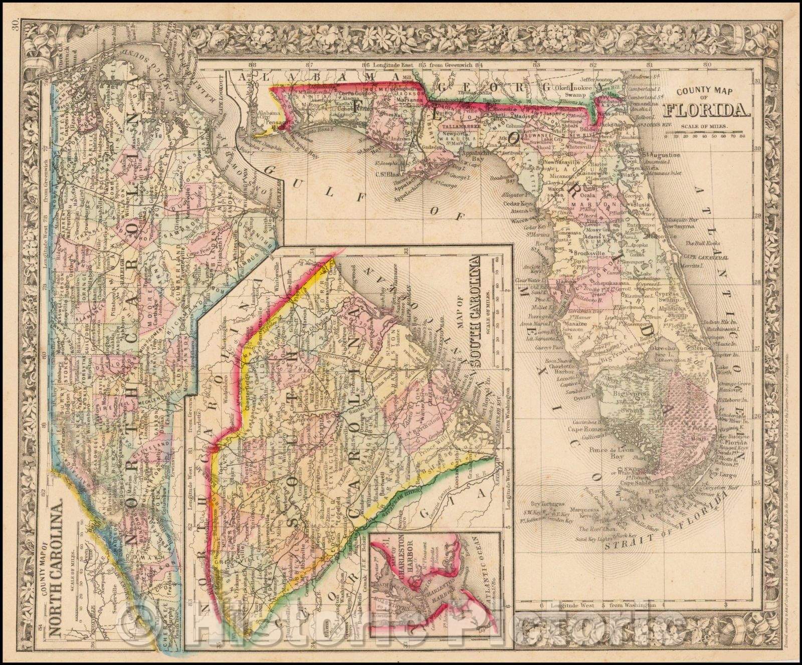 Historic Map - County Map of Florida [with Maps of North & South Carol ...