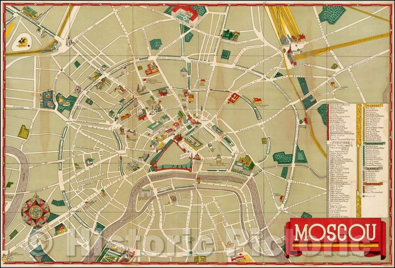 Historic Map - Pictographic Map of Moscow Moscou, 1955, Mikhail Getman ...