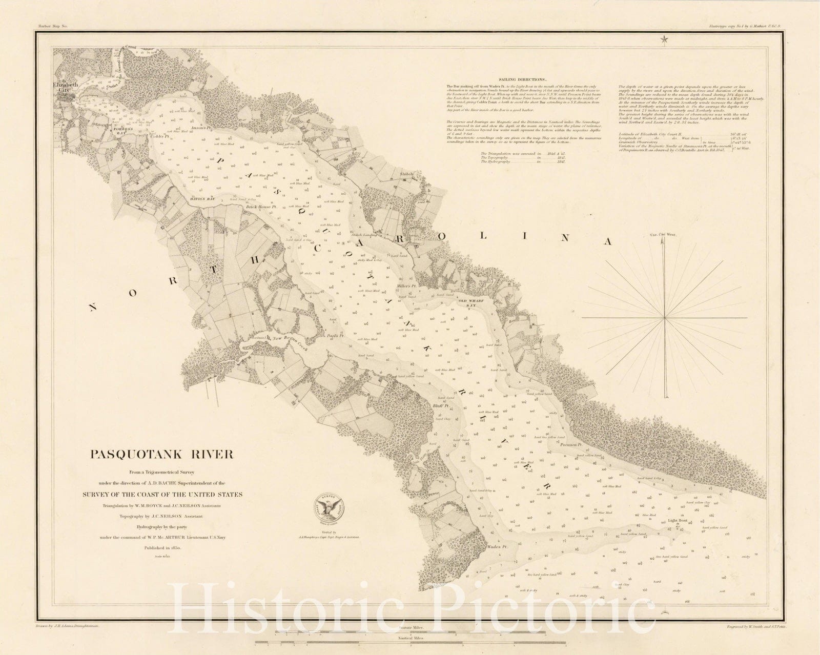 Historic Map - Pasquotank River From A Trigonometrical Survey, 1850, U ...