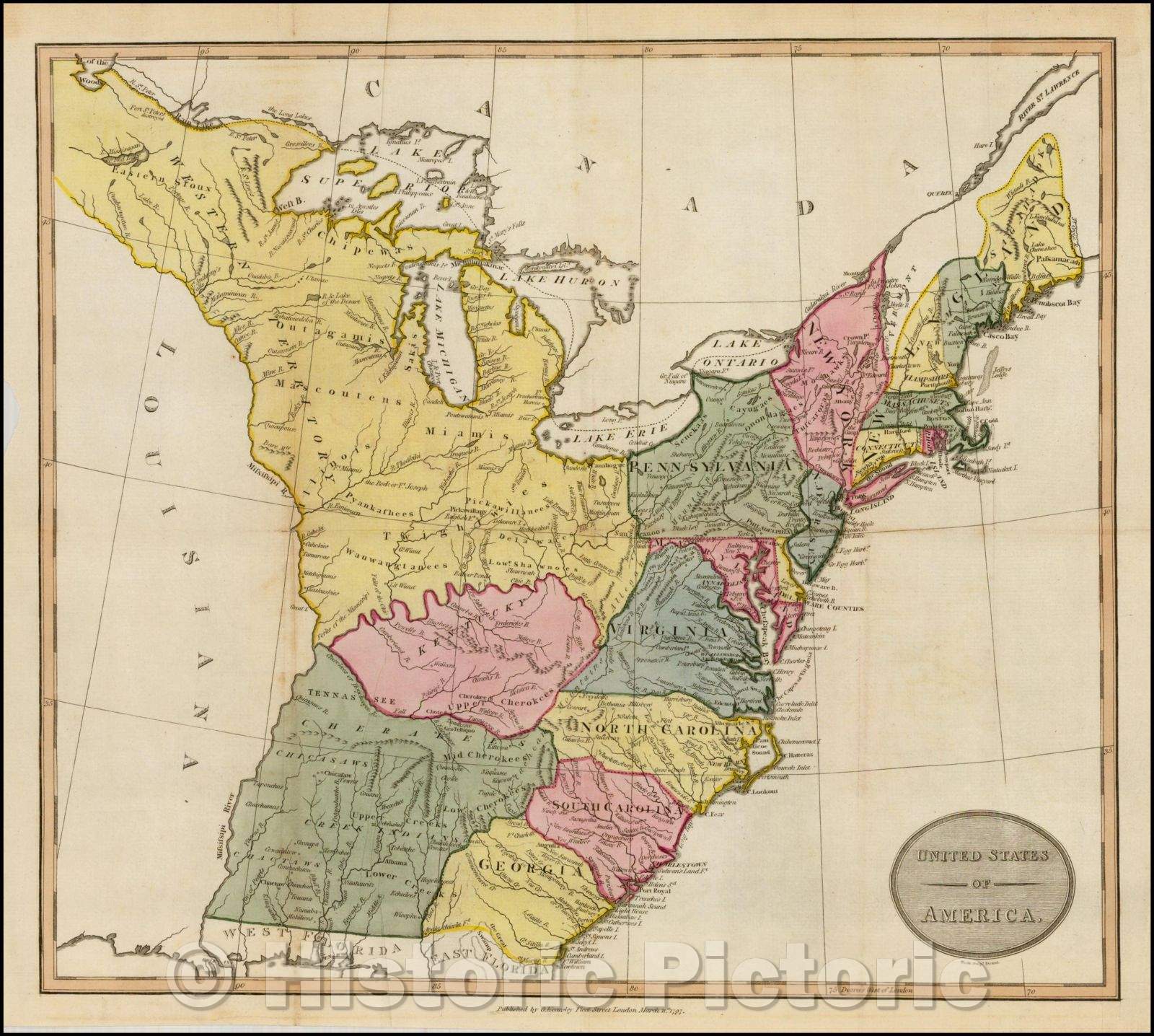 Historic Map - United States Of America, 1797, George Kearsley - Vinta ...