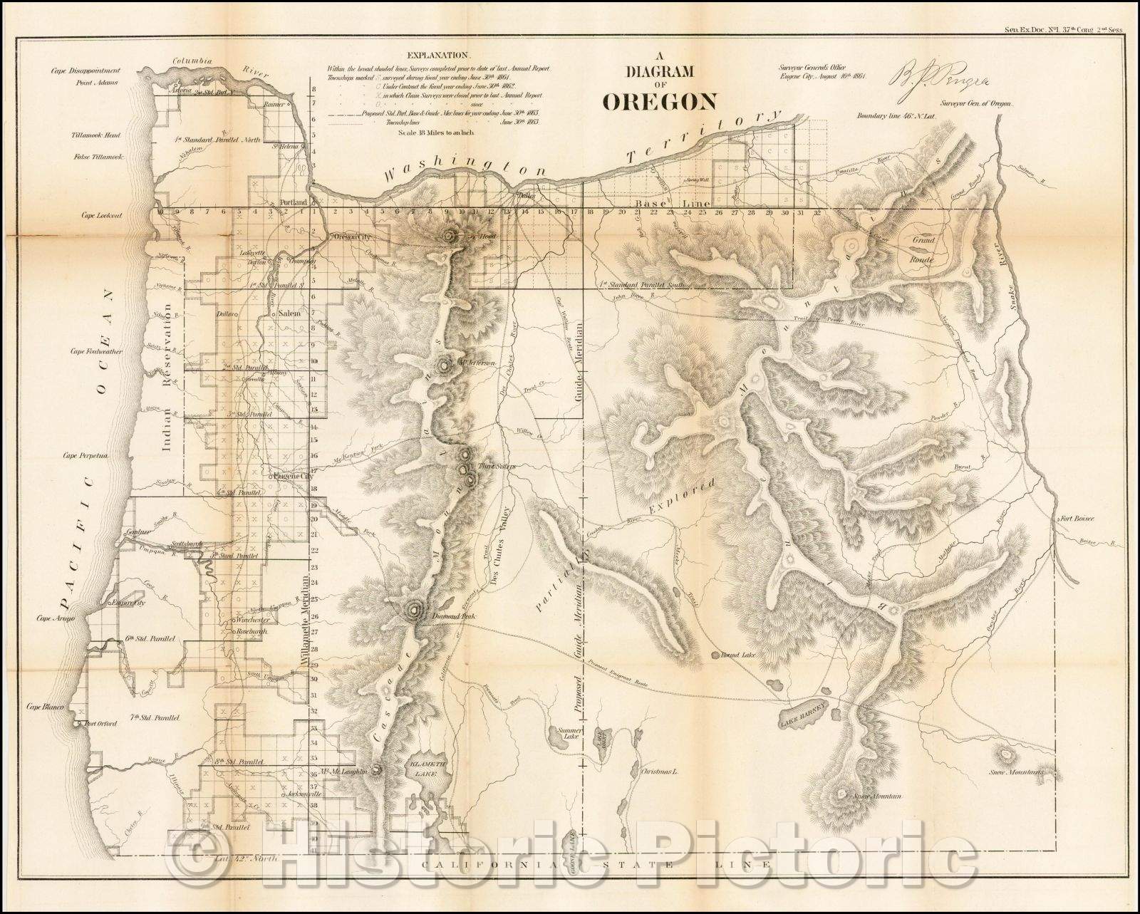 Historic Map - A Diagram of Oregon, 1863, U.S. General Land Office - V ...