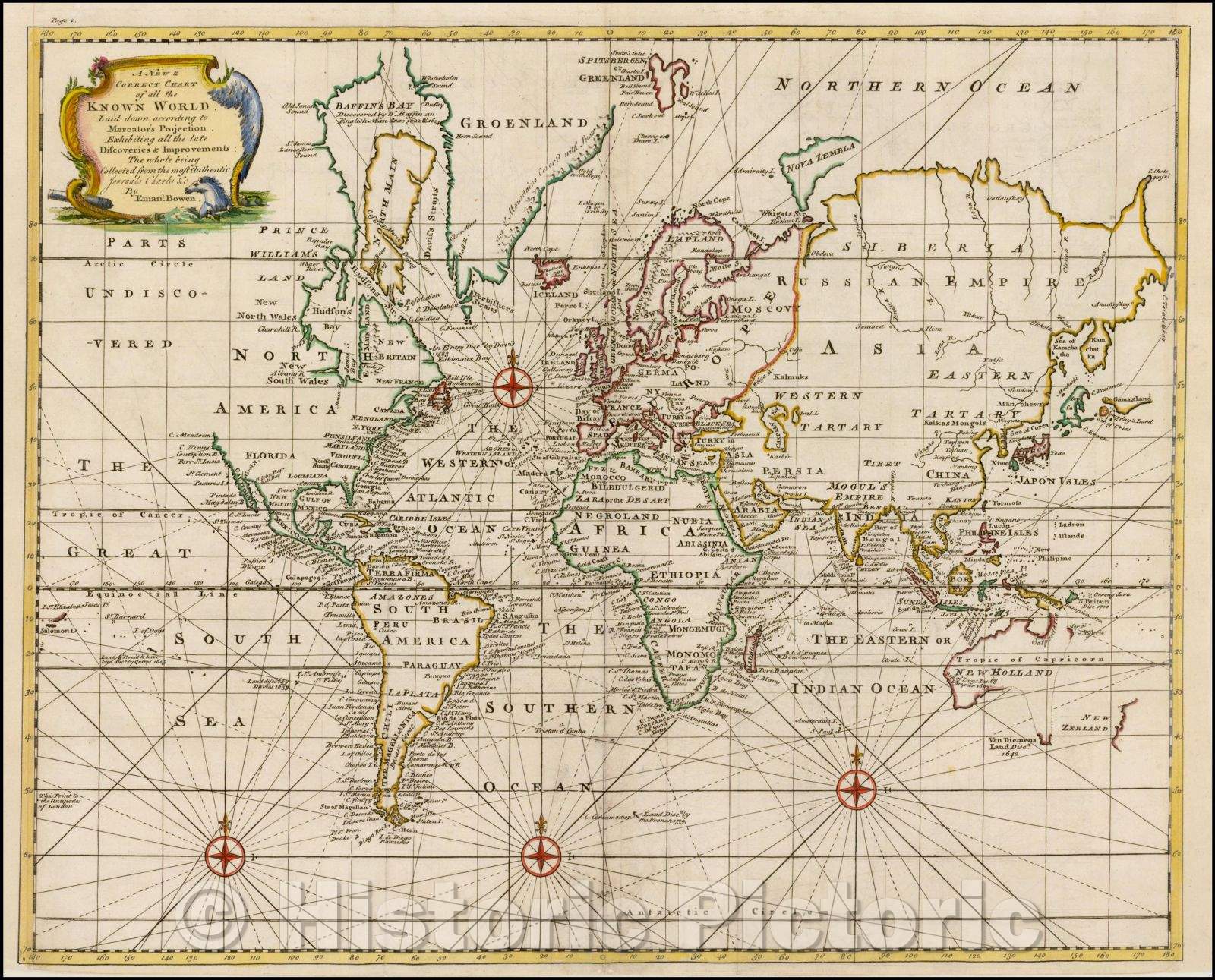 1744 World Mercator Projection Chart - Historical Map Print – Historic ...