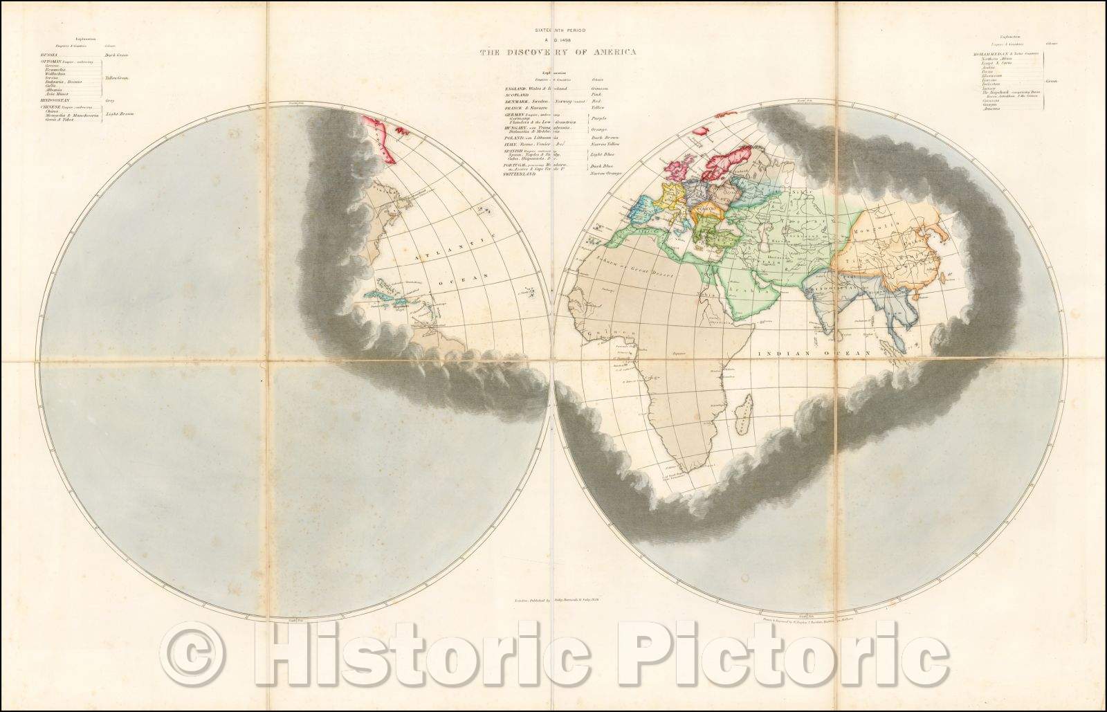 Historic Map - World A.D. 1498 The Discovery of America, 1846, Edward ...