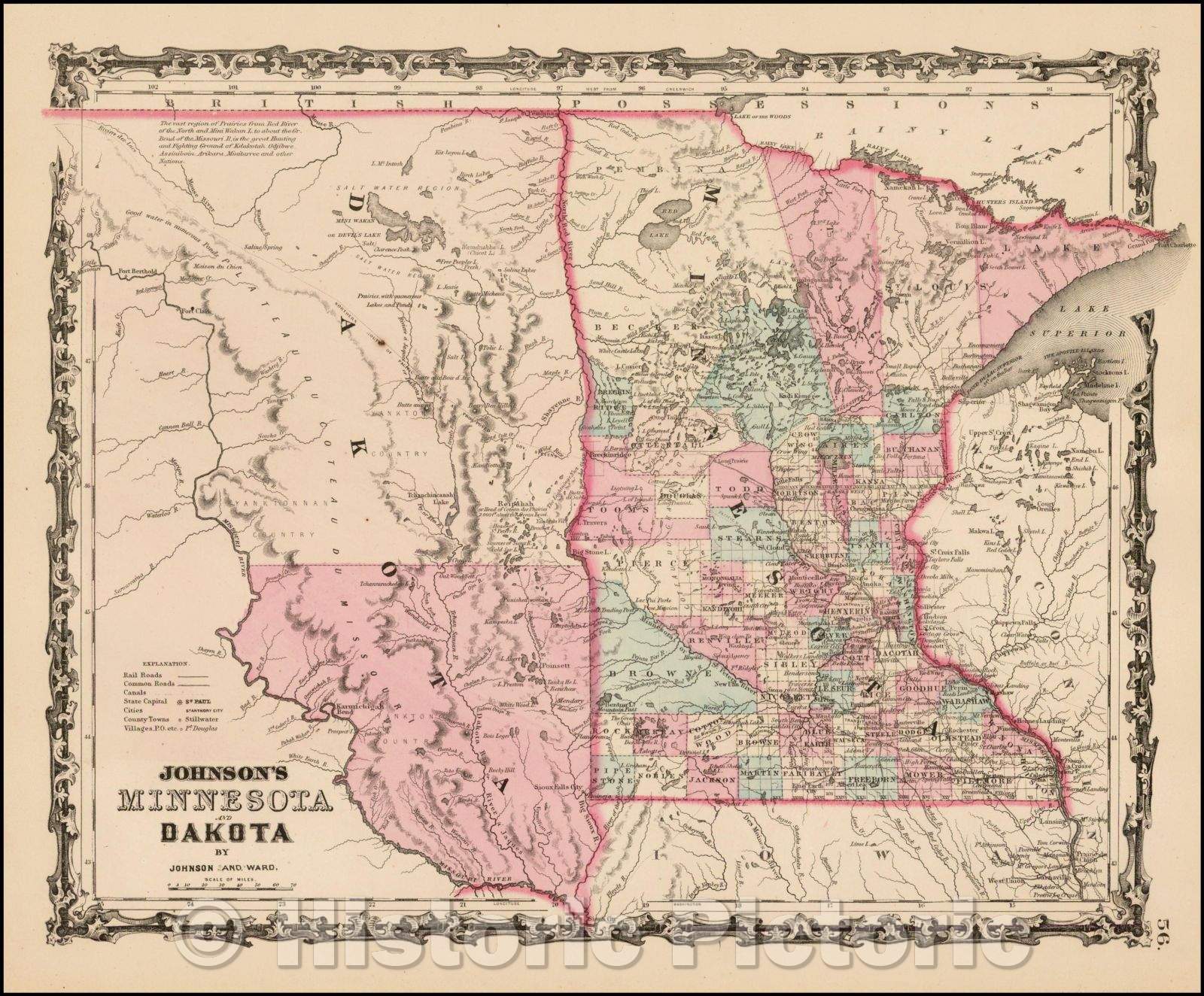 Historic Map - Johnson's Minnesota and Dakota, 1862, Benjamin Ward v3 ...