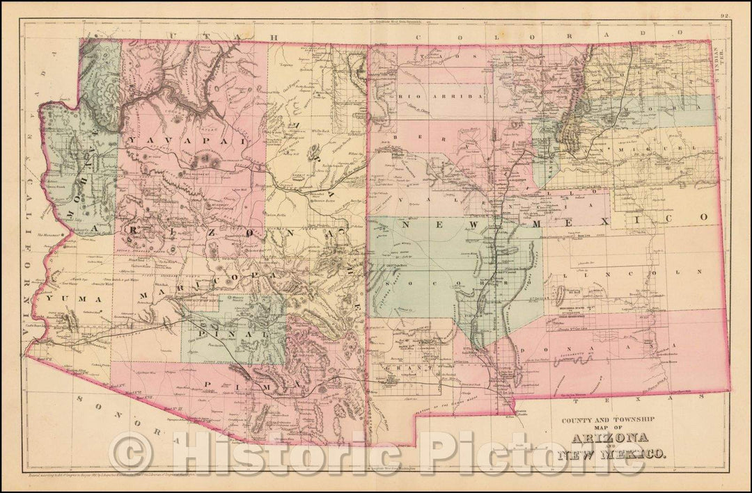 Historic Map - County and Township Map of Arizona and New Mexico, 1880 ...