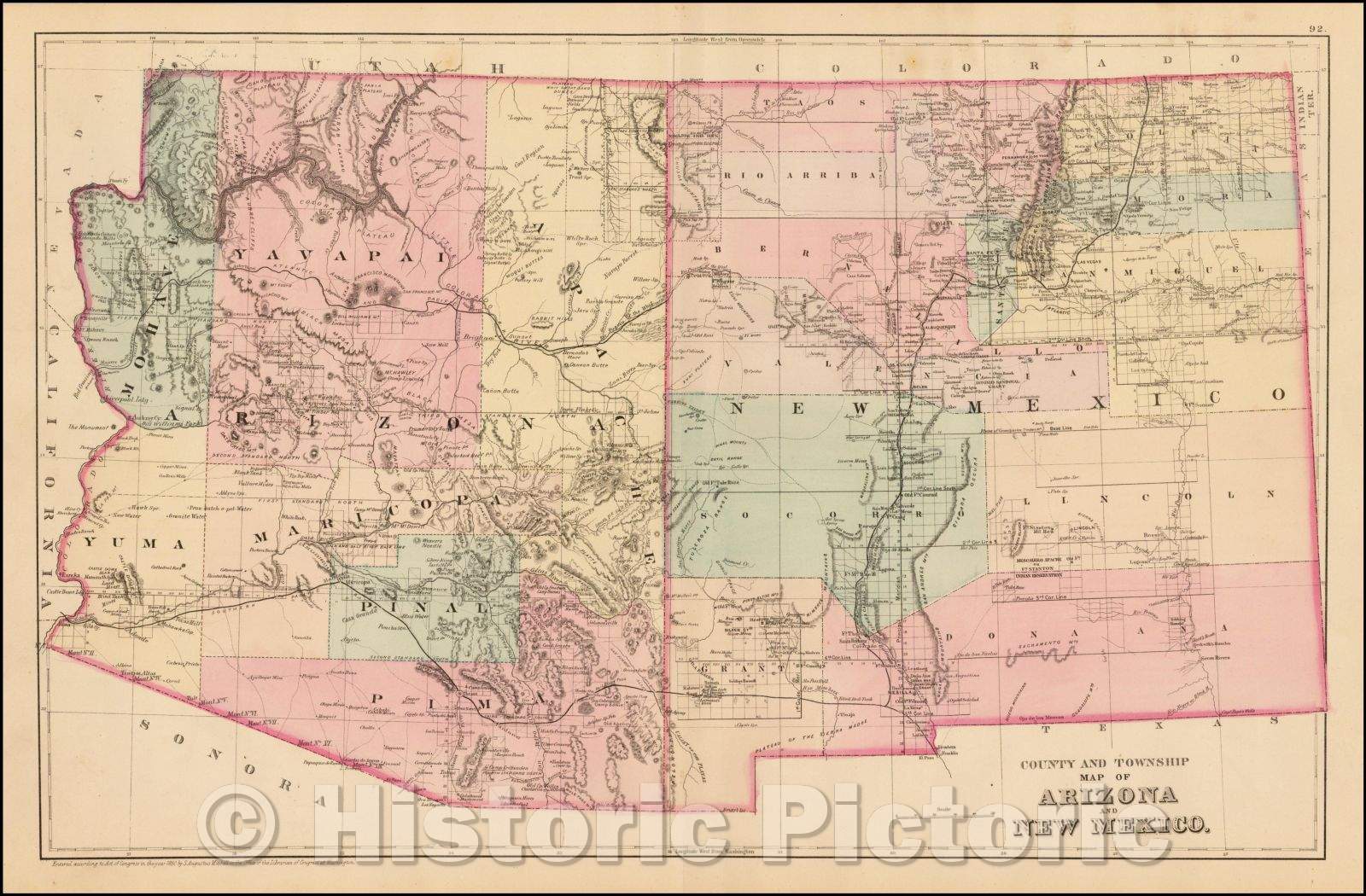 Historic Map - County and Township Map of Arizona and New Mexico, 1880 ...