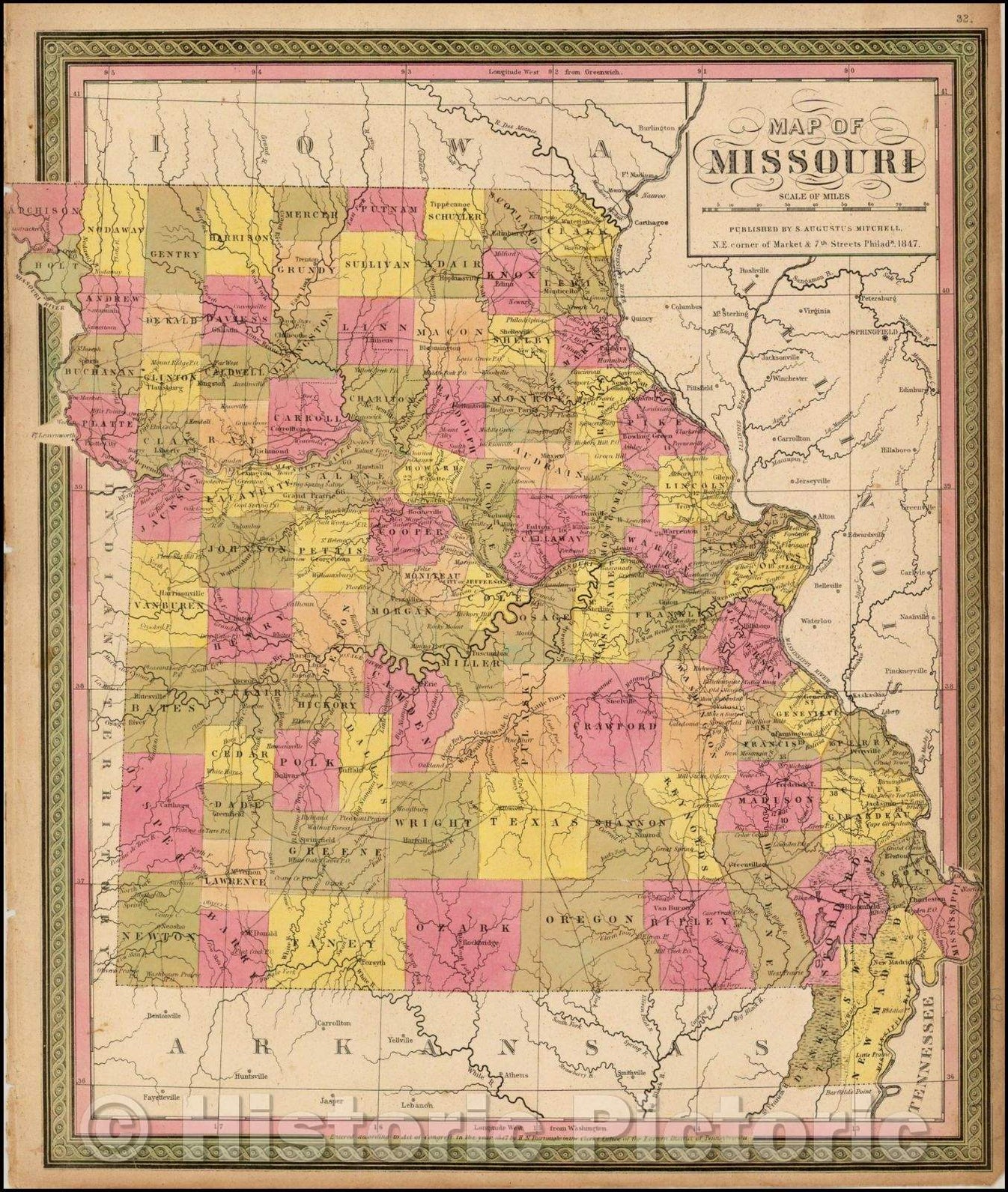 Missouri County Map 1847 | Historical Map Print | Historic Pictoric