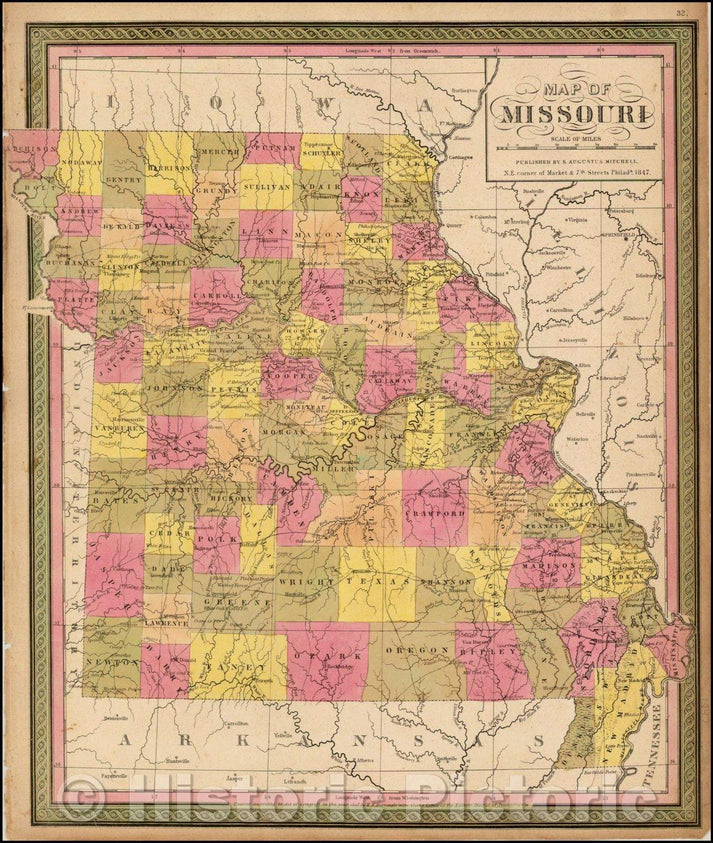 Missouri County Map 1847 | Historical Map Print | Historic Pictoric