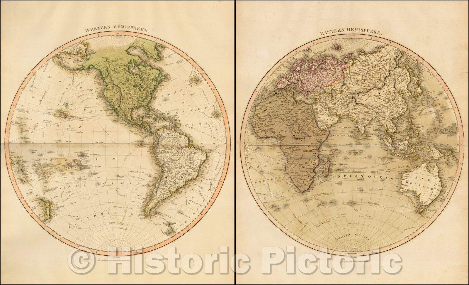 Historic Map - Western Hemisphere [and] Western Hemisphere, 1814, John ...