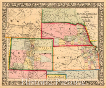 Historic Map - Map of Kansas, Nebraska and Colorado, Showing also The ...